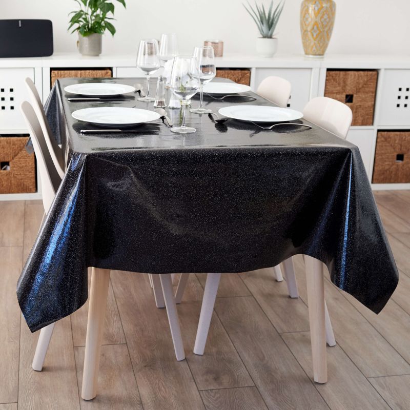 Black Glitter Sparkle PVC Vinyl Wipe Clean Tablecloth